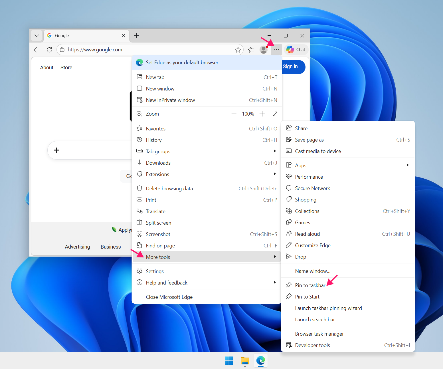 How to pin a website to your taskbar